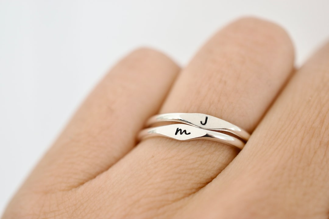 Initial Ring - Sterling Stacking Ring - Personalized Signet Ring - Etsy
