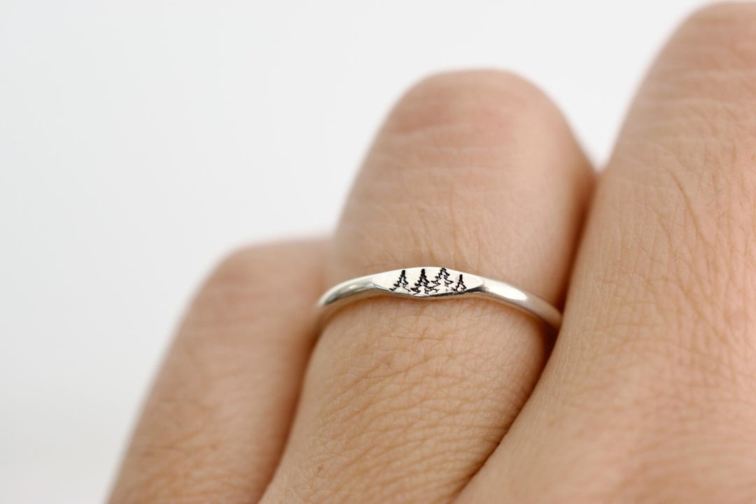 Forest Ring - Sterling Stacking Ring - Signet Ring - Etsy