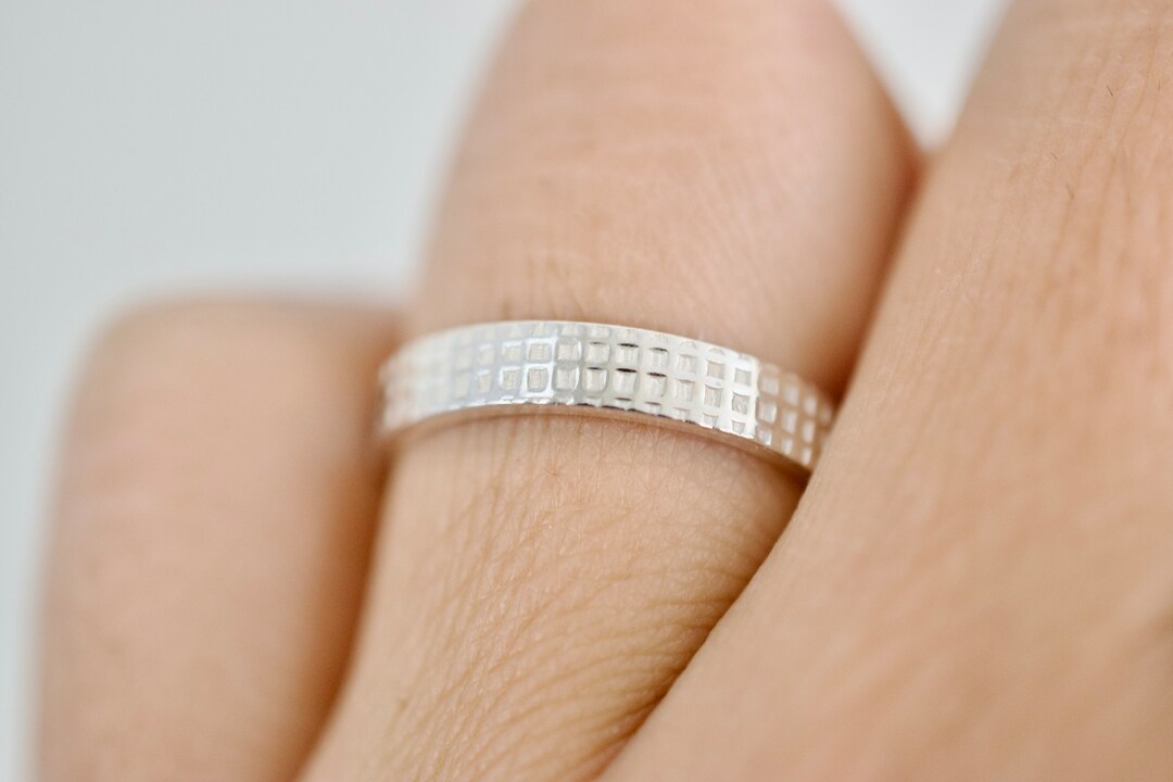 Checker Ring - Sterling Silver Ring - Checkered Pattern Band - Darkened ...