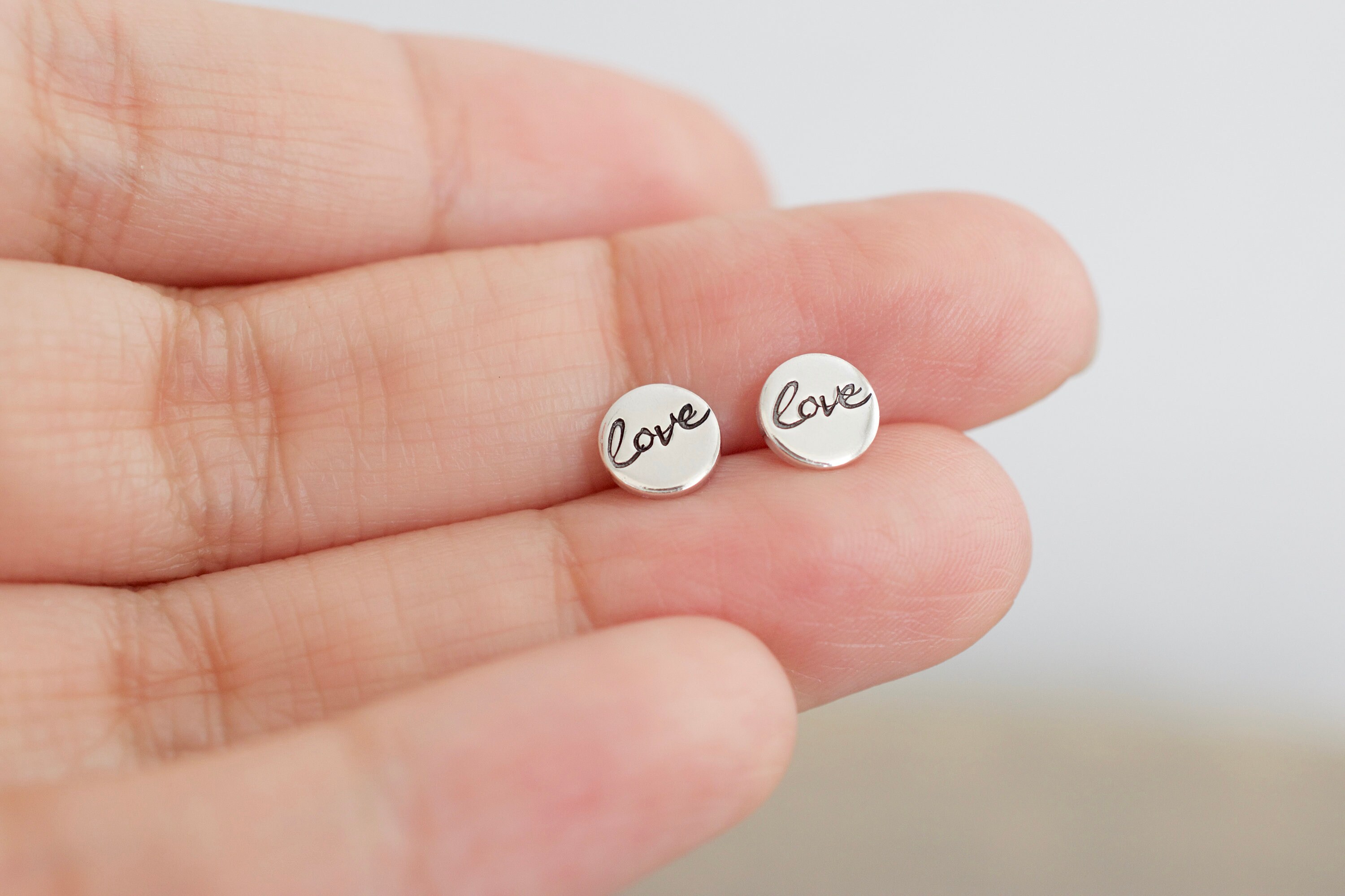 Love Earrings Custom Sterling Stud Earrings | Etsy