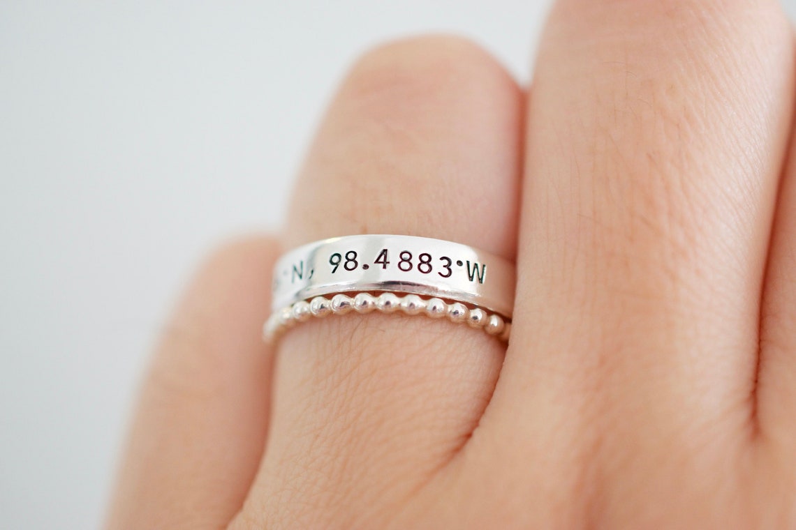 Coordinates Ring Sterling Silver Ring Latitude Longitude - Etsy