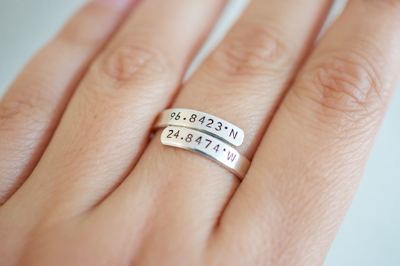 Coordinates Wrap Ring Sterling Silver Ring Latitude - Etsy