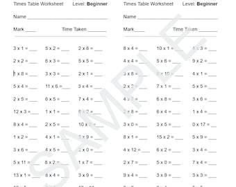 Maths Times Table Worksheet With Answers - Beginner - Etsy