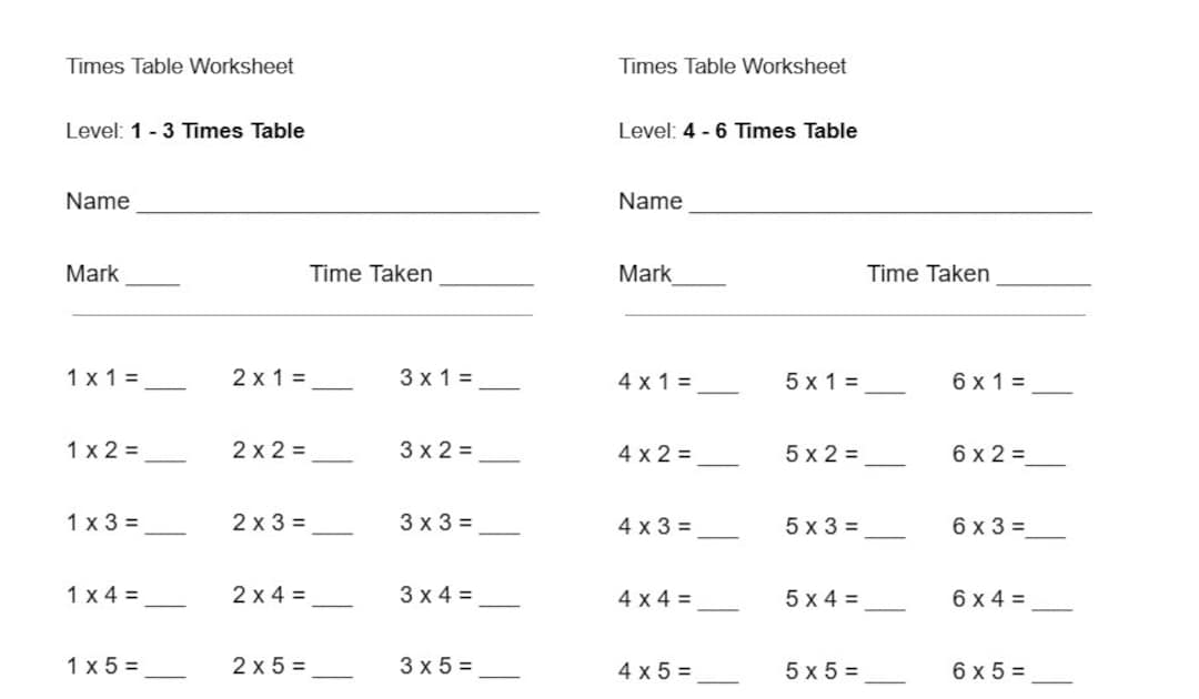 Maths Times Table Worksheet 1-12 With Answers - Etsy