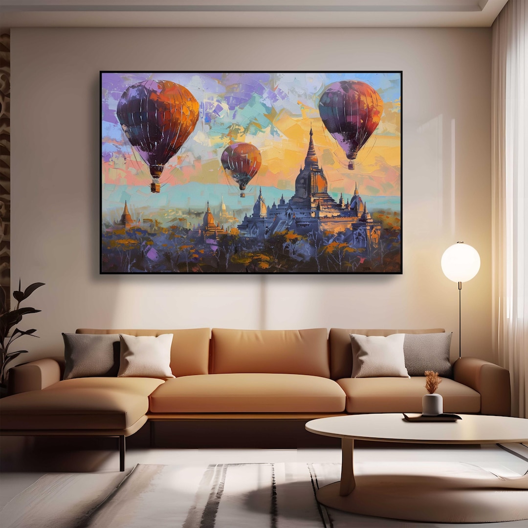 Bagan Temples Landscape Handmade Oil Painting, Large Canvas Wall Art ...