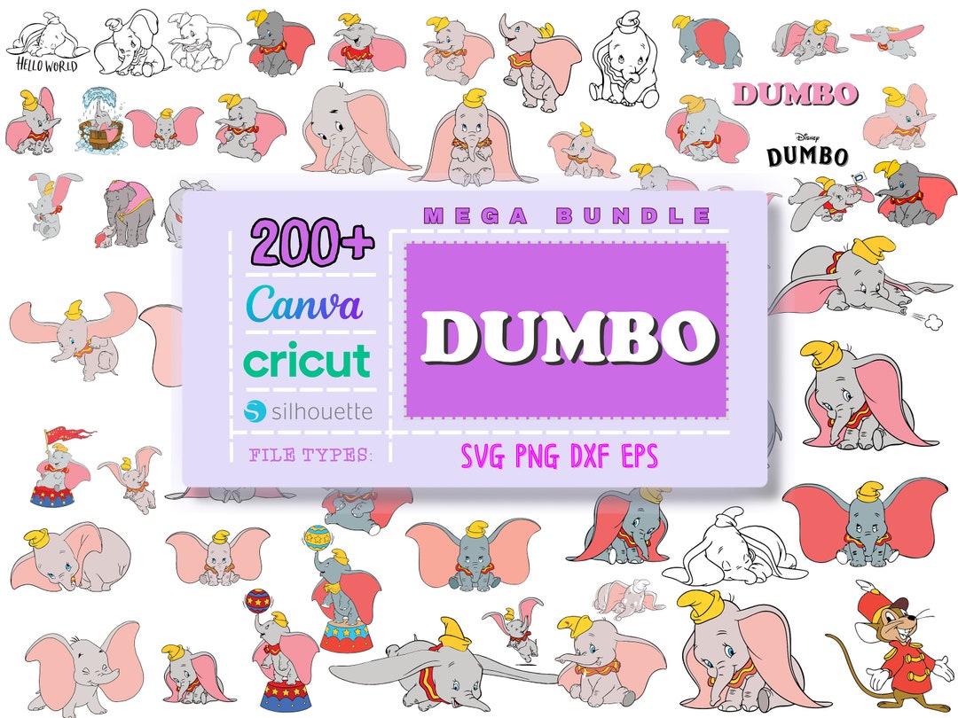 Dumbo Svg Bundle, Dxf - Eps - Png - Svg, Layered, Cartoon, Silhouette ...