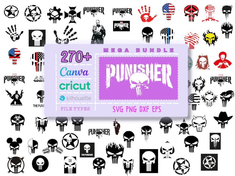 Punisher Svg Bundle, Svg - Png - Dxf - Eps, Avengers, Spiderman, Hulk ...