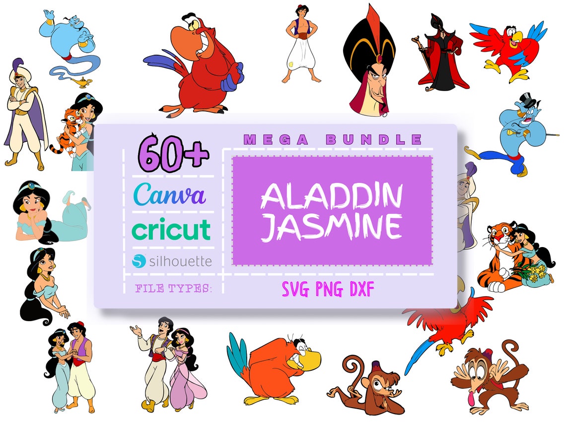 Aladdin Svg Bundle, Cartoon, Layered, Silhouette, Jasmine Svg, Dxf, Png ...