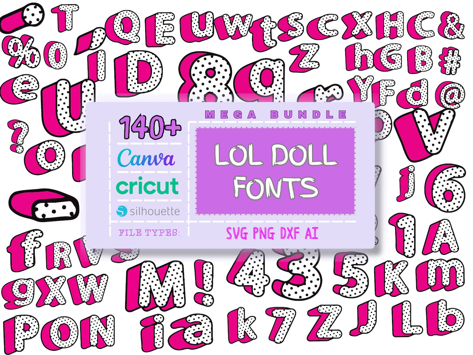 Pink Fonts, Polda Dots Alphabet, Numbers, Letters, Dollz, Layered, Svg ...