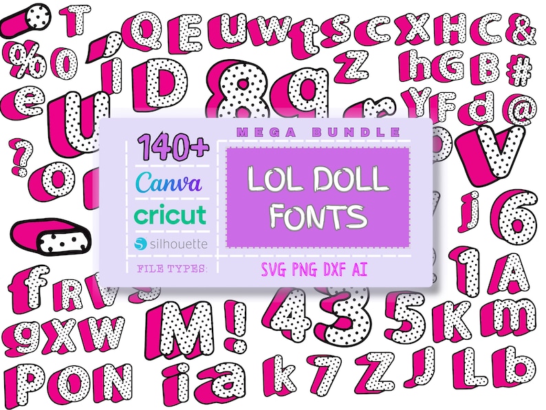 Pink Fonts, Polda Dots Alphabet, Numbers, Letters, Dollz, Layered, Svg ...