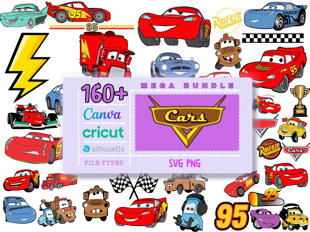 160+cars Svg Bundle, Svg - Png , Cars Pixar , Cartoon Png, Layered - Etsy