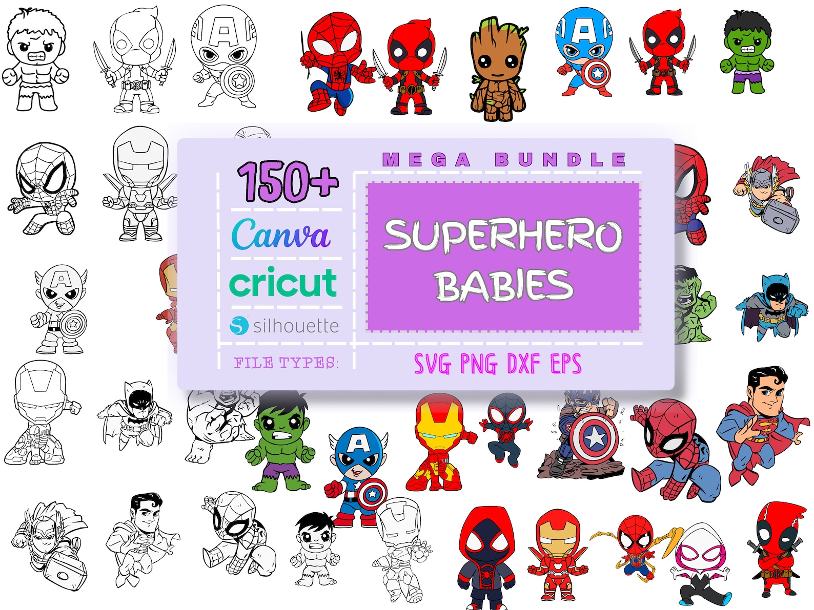 Avengers Baby Svg Bundle, Superhero, Chibi, Layered, Silhouette ...
