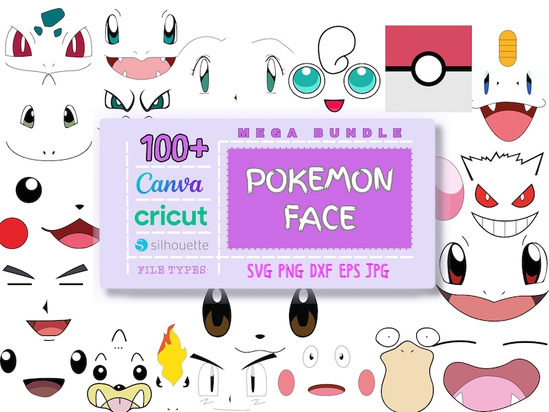 100+ Pokemon Face Svg Bundle, Svg - Png - Dxf - Eps- Jpg, Layered, Face ...