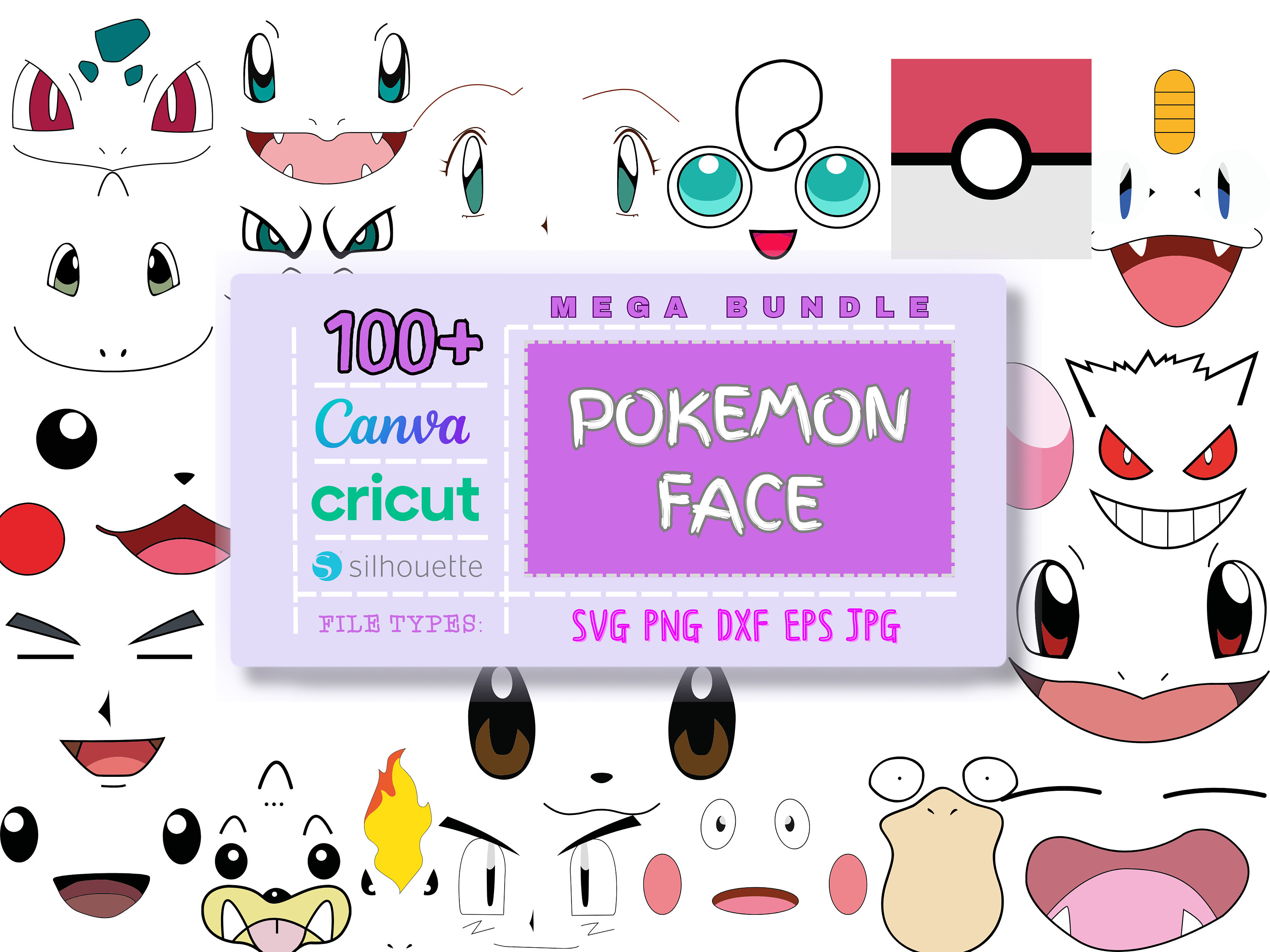 100+ Pokemon Face Svg Bundle, Svg - Png - Dxf - Eps- Jpg, Layered, Face ...