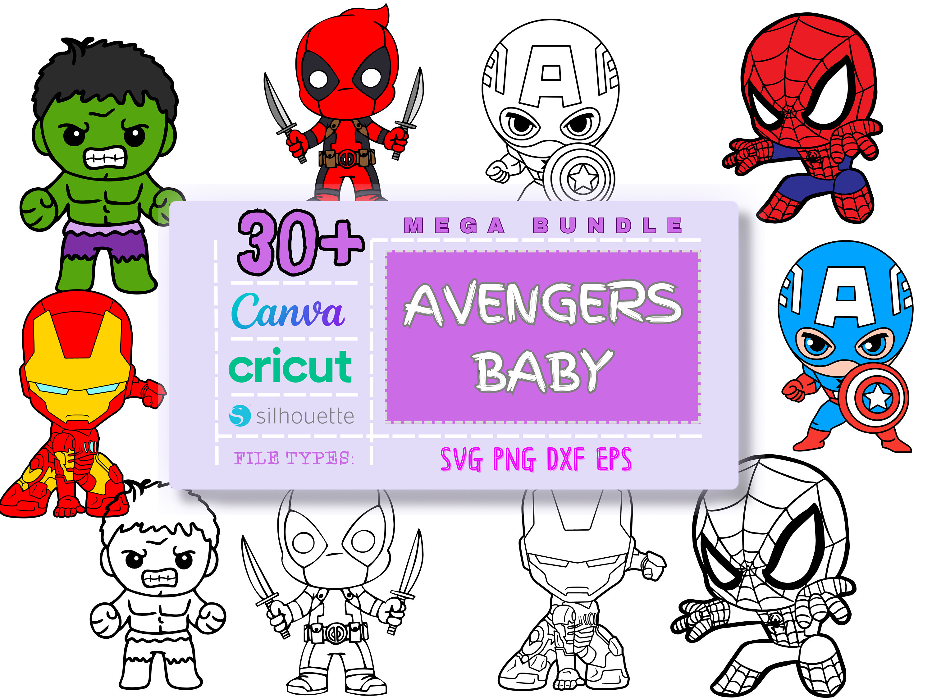 Avengers Baby Svg Bundle, Cartoon, Superhero, Layered, Silhouette, Hulk ...