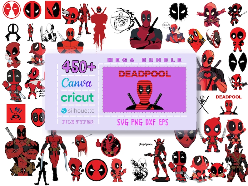 Deadpool Svg Mega Bundle, Layered, Silhouette, Svg - Png - Dxf - Eps ...