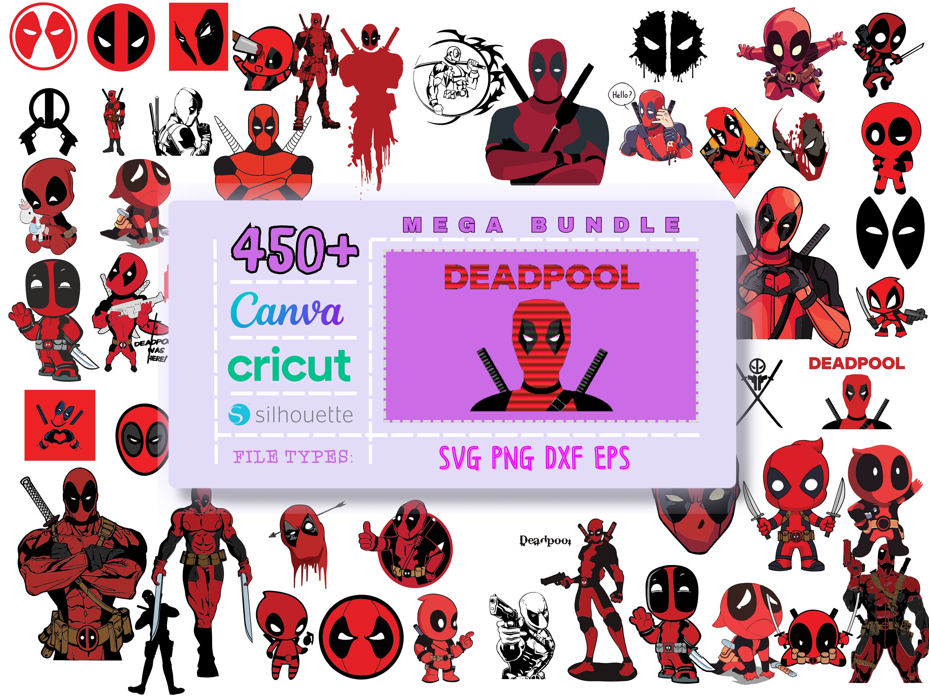 Deadpool Svg Mega Bundle, Layered, Silhouette, Svg - Png - Dxf - Eps ...