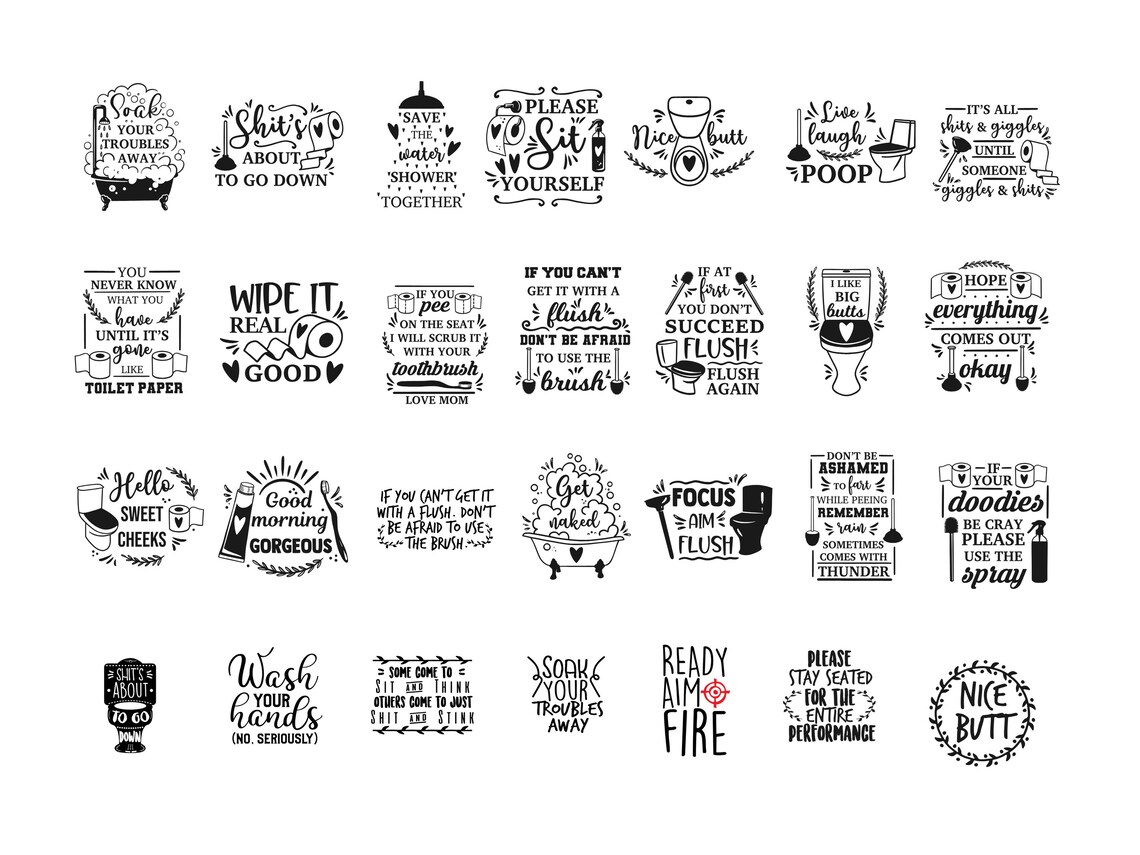 MEGA Funny Bathroom SVG Bundle, Bathroom Quote Svg, Bathroom Farmhouse ...