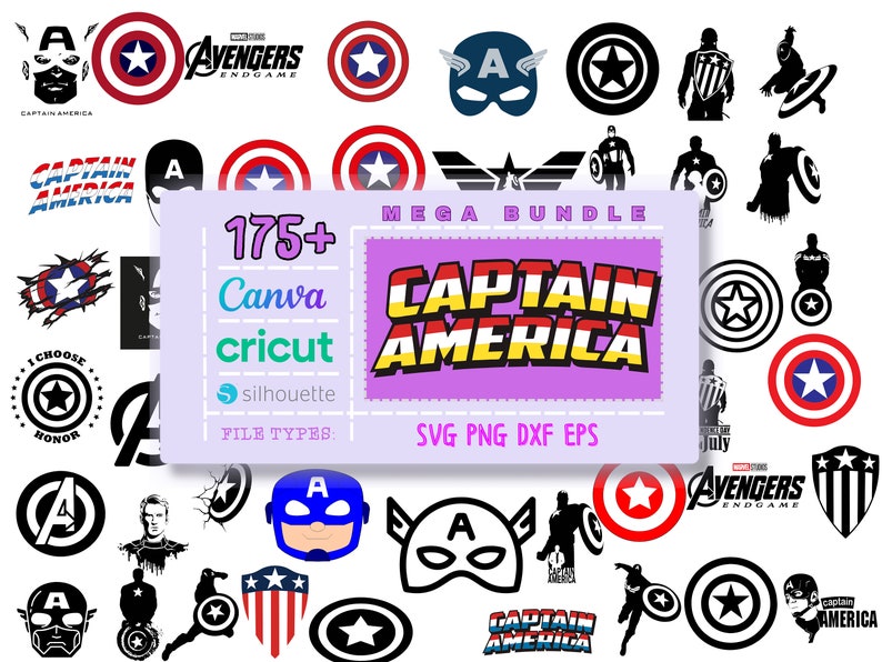 Captain America Svg Bundle, Svg - Png- Dxf - Eps, Cartoon, Superhero - Etsy