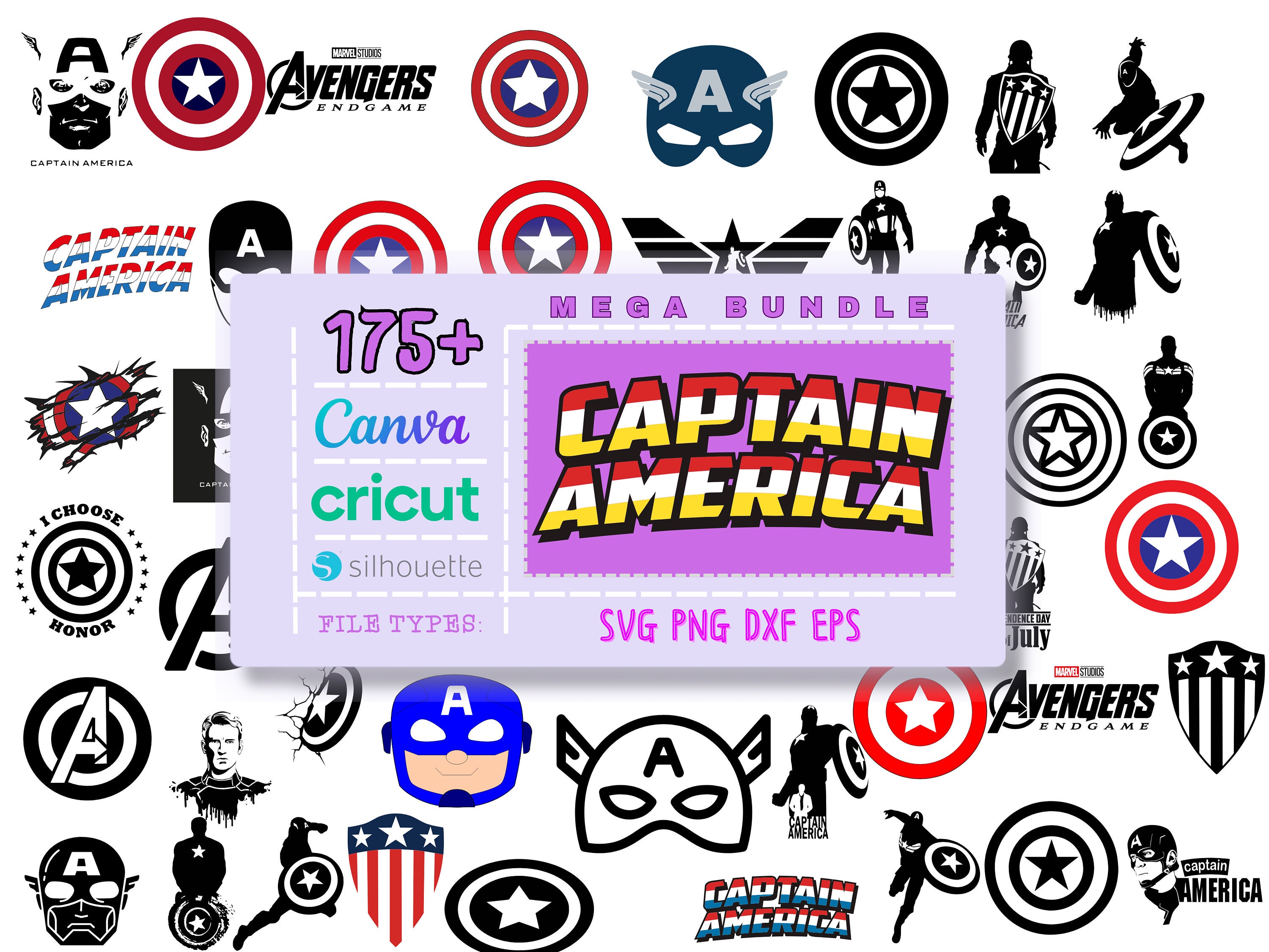Captain America Svg Bundle, Svg - Png- Dxf - Eps, Cartoon, Superhero - Etsy