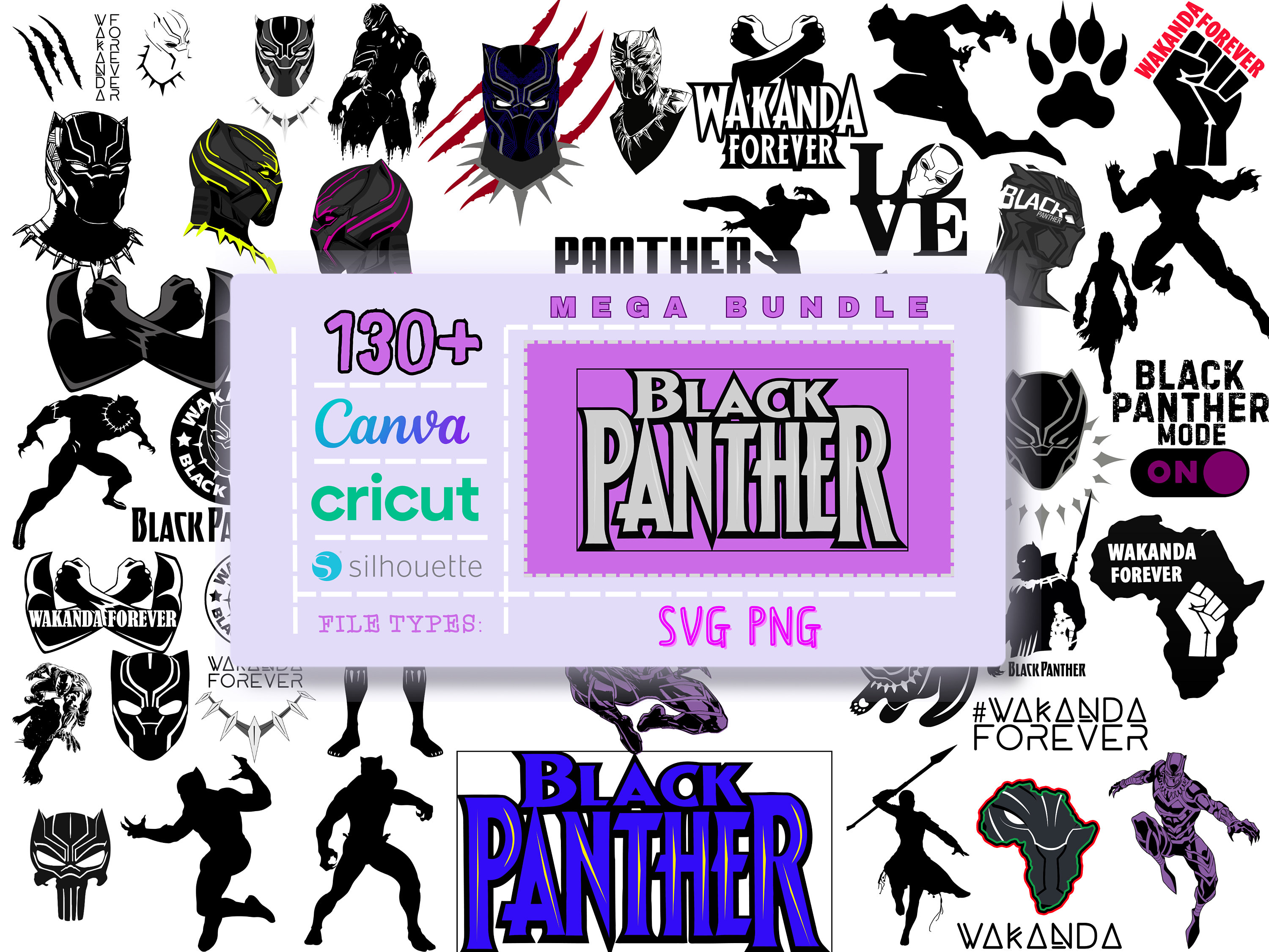 130+ Black Panther Mega Bundle Svg, Black Panther Png, Black Panther ...