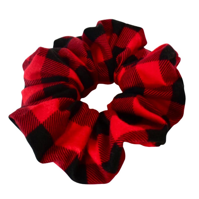 Black and Red Buffalo Plaid Scrunchie | Oversize Flannel Hair Scrunchie ...