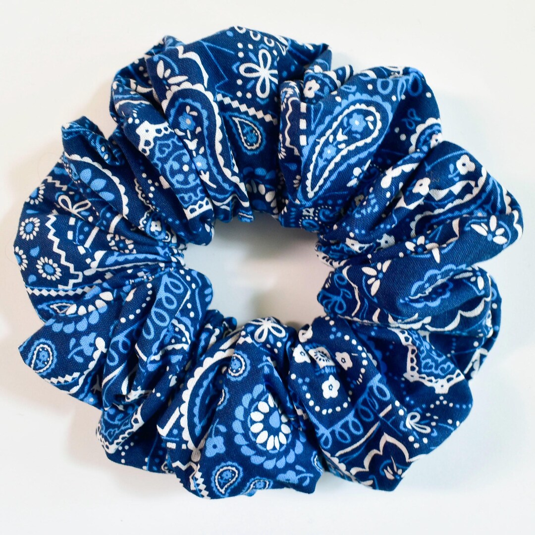 Blue Bandana Scrunchie, Blue Scrunchie, Bandana Scrunchies, Blue ...