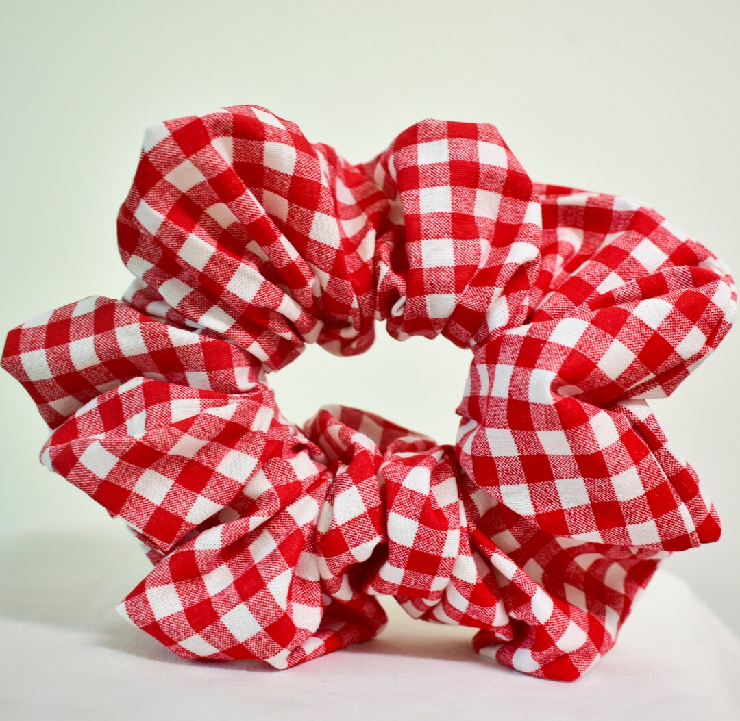 Oversized Red Gingham Scrunchie, XL Red Gingham Scrunchie, Red Cotton ...
