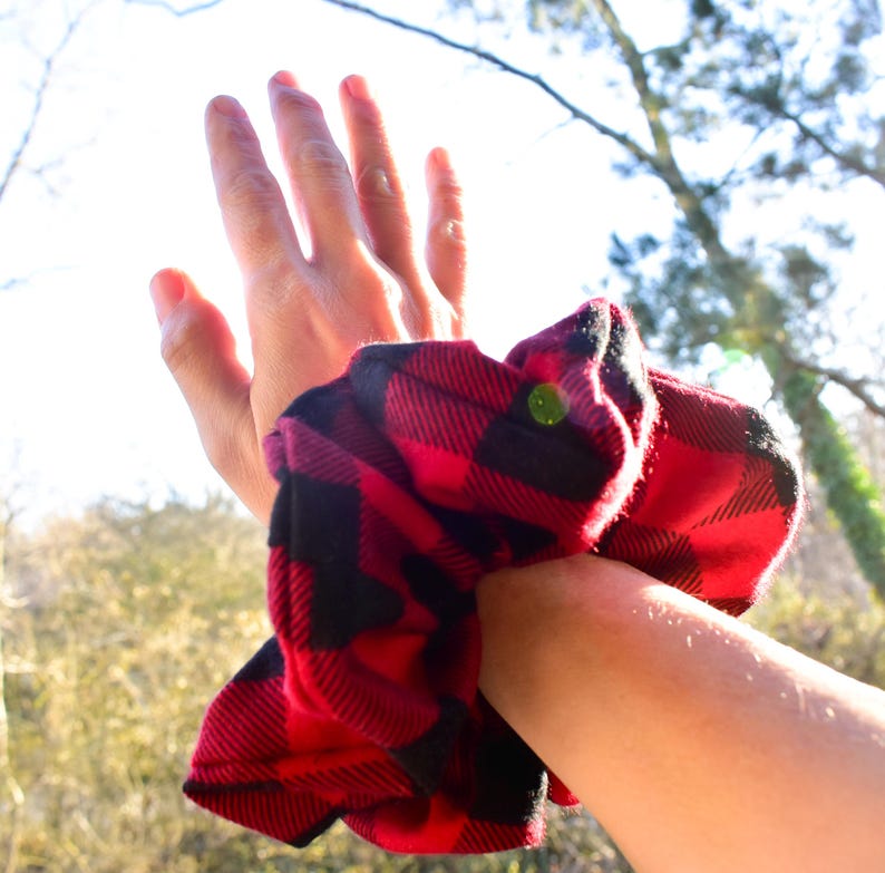 Black and Red Buffalo Plaid Scrunchie | Oversize Flannel Hair Scrunchie ...