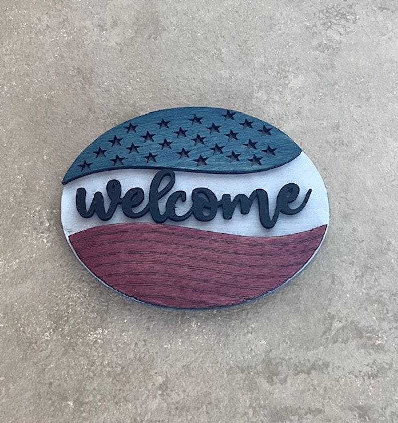 Welcome. Red, White and Blue. Wood, Spray Painted, Laser Cut, Patriotic ...