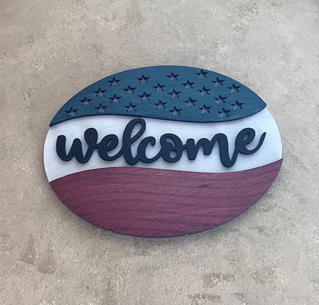 Welcome. Red, White and Blue. Wood, Spray Painted Red, White and Blue ...