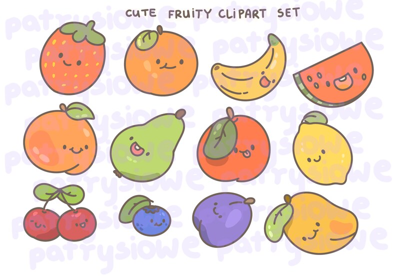 Cute Fruits Clipart Set Instant Download - Etsy