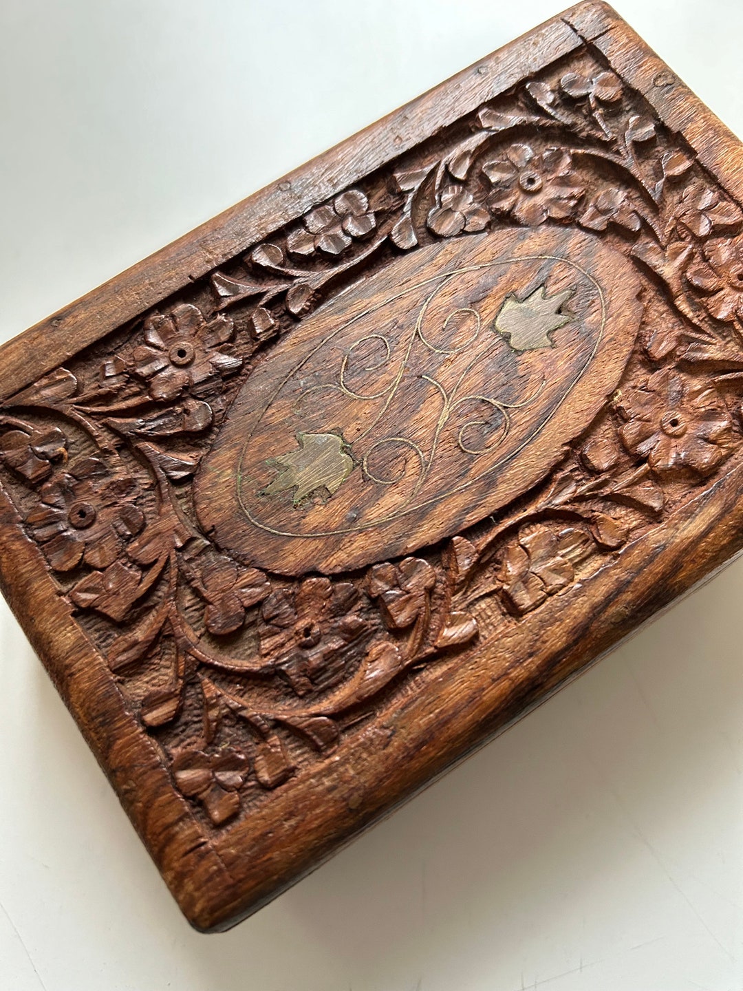 Antique Box With Lid, Vintage Carved Wooden Box, Boho, Dark Academia ...