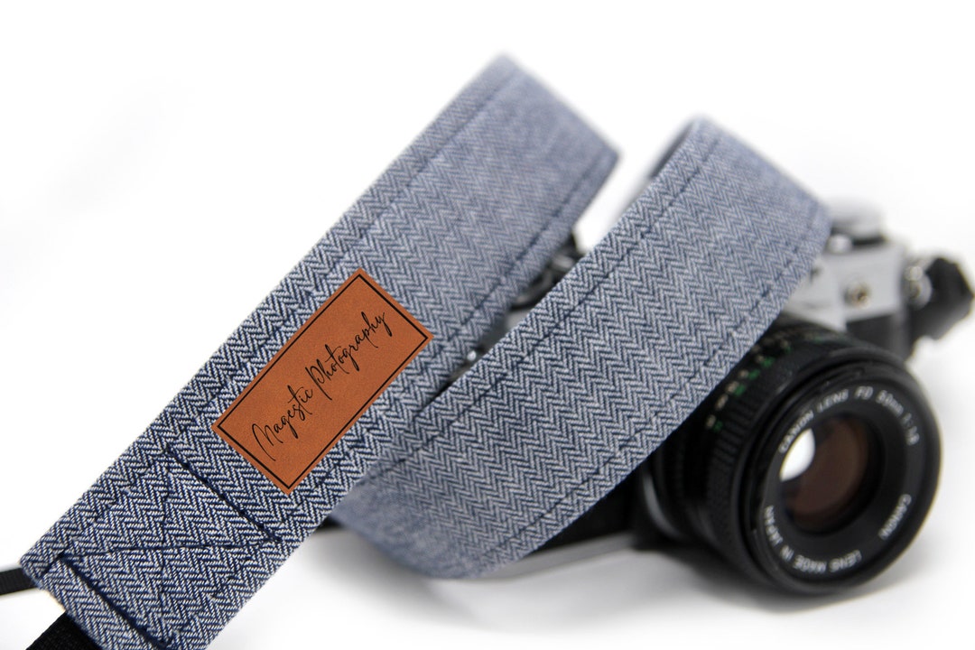 Blue Herringbone Camera Strap | Personalized Camera Strap | Navy ...