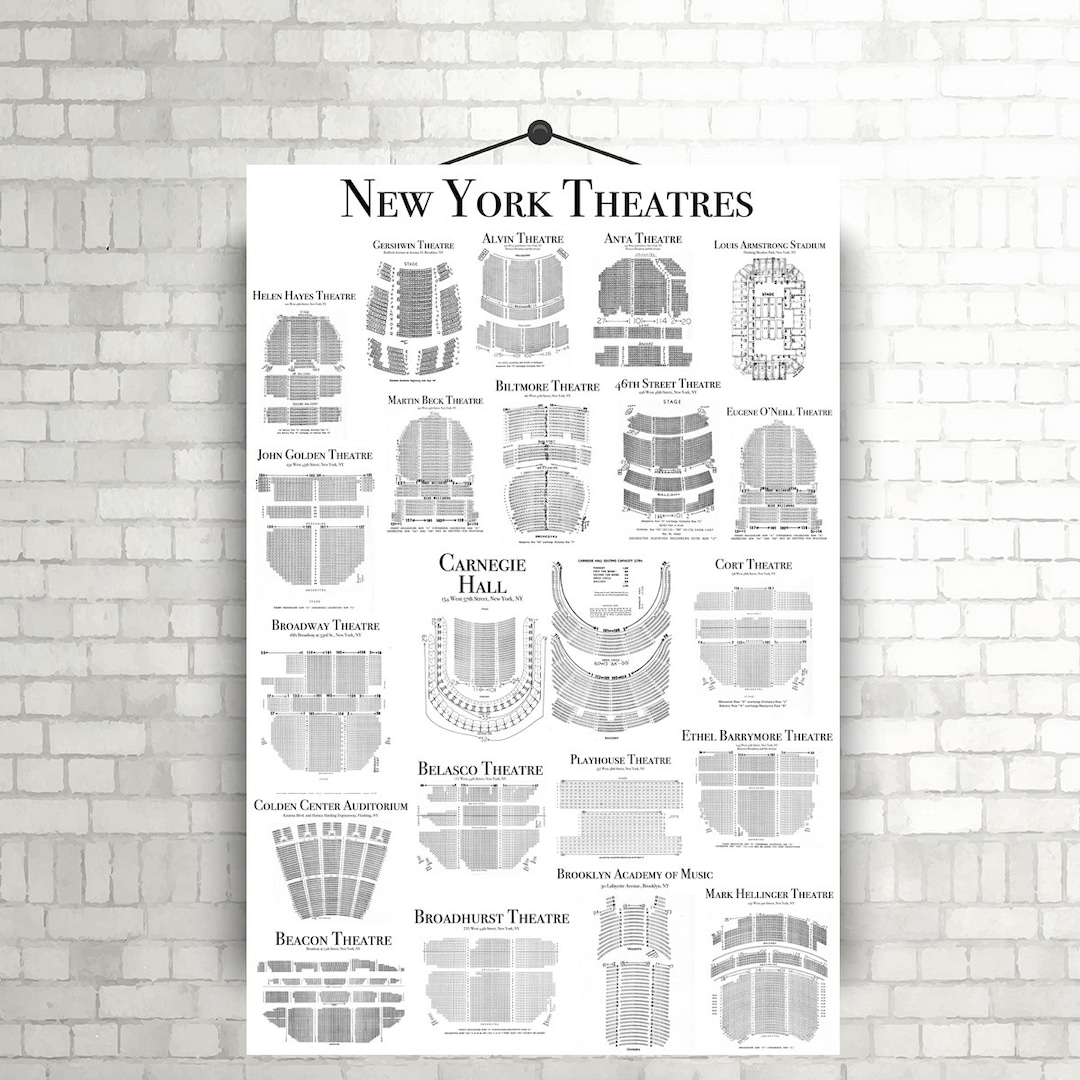 New York Theaters, Vintage Seating Charts, DOWNLOAD, Broadway, New York ...