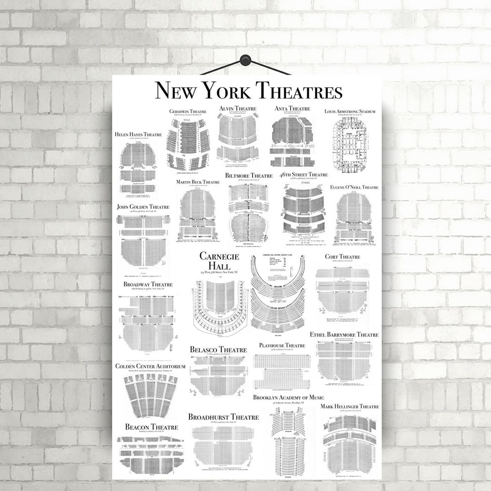 New York Theaters, Vintage Seating Charts, DOWNLOAD, Broadway, New York ...