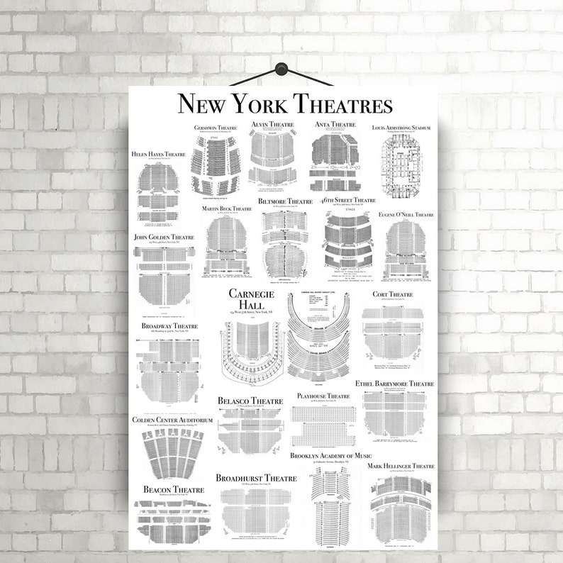 New York Theaters, Vintage Seating Charts, DOWNLOAD, Broadway, New York ...