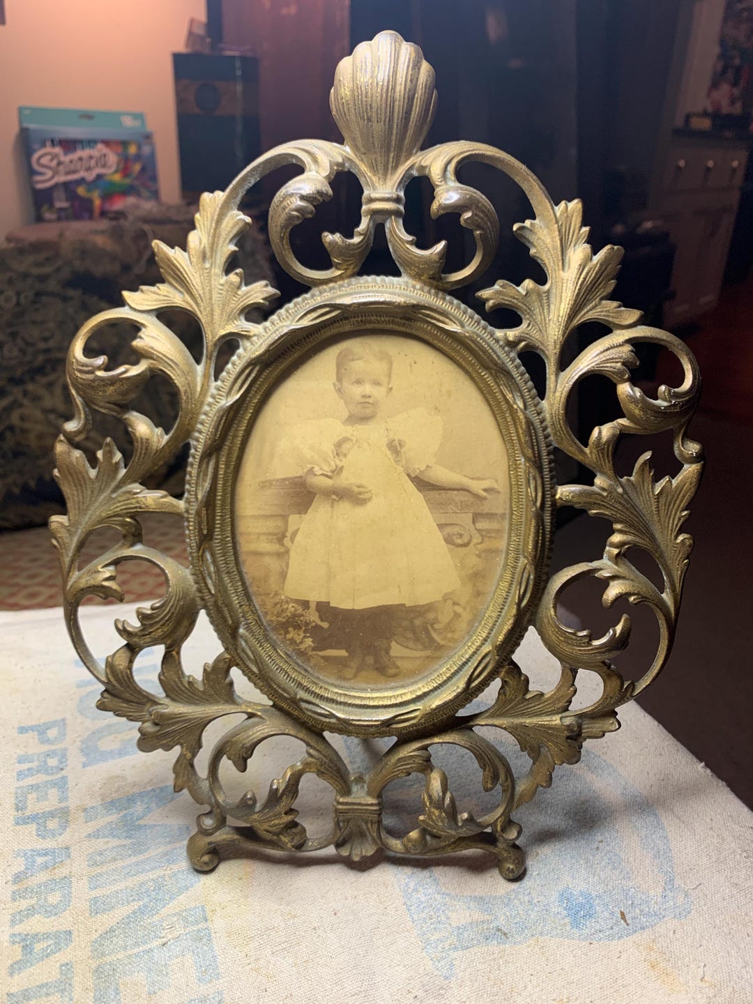 Antique Brass Oval Frame With Vintage Child's Photo, Ornate Vintage ...