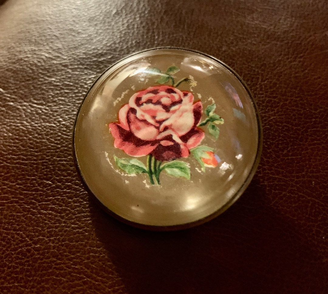 Antique Floral Bridle Rosette Glass Dome Deep Rose Background Brooch - Etsy