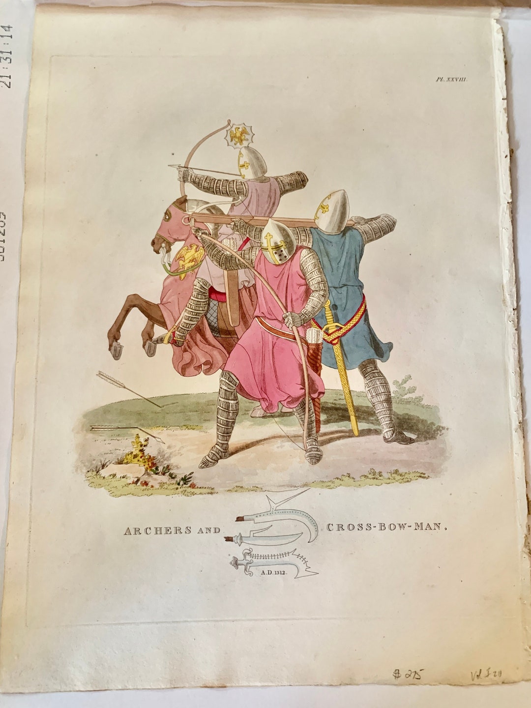 4 Medieval Arms and Armor Lithographs, Knights, Samuel Rush Meyrick ...