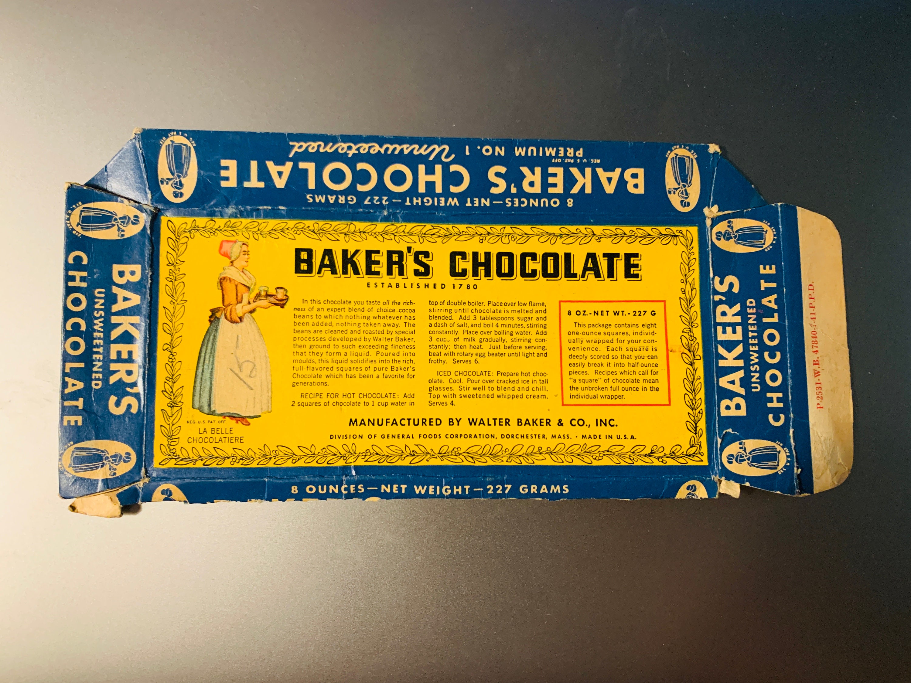 Baker's Chocolate Box, Original Package, 1930s, Advertising, Vintage ...