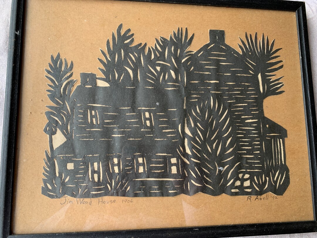 Pair of Scherenschnitte - Scissor-cutting Pictures of Church and House ...