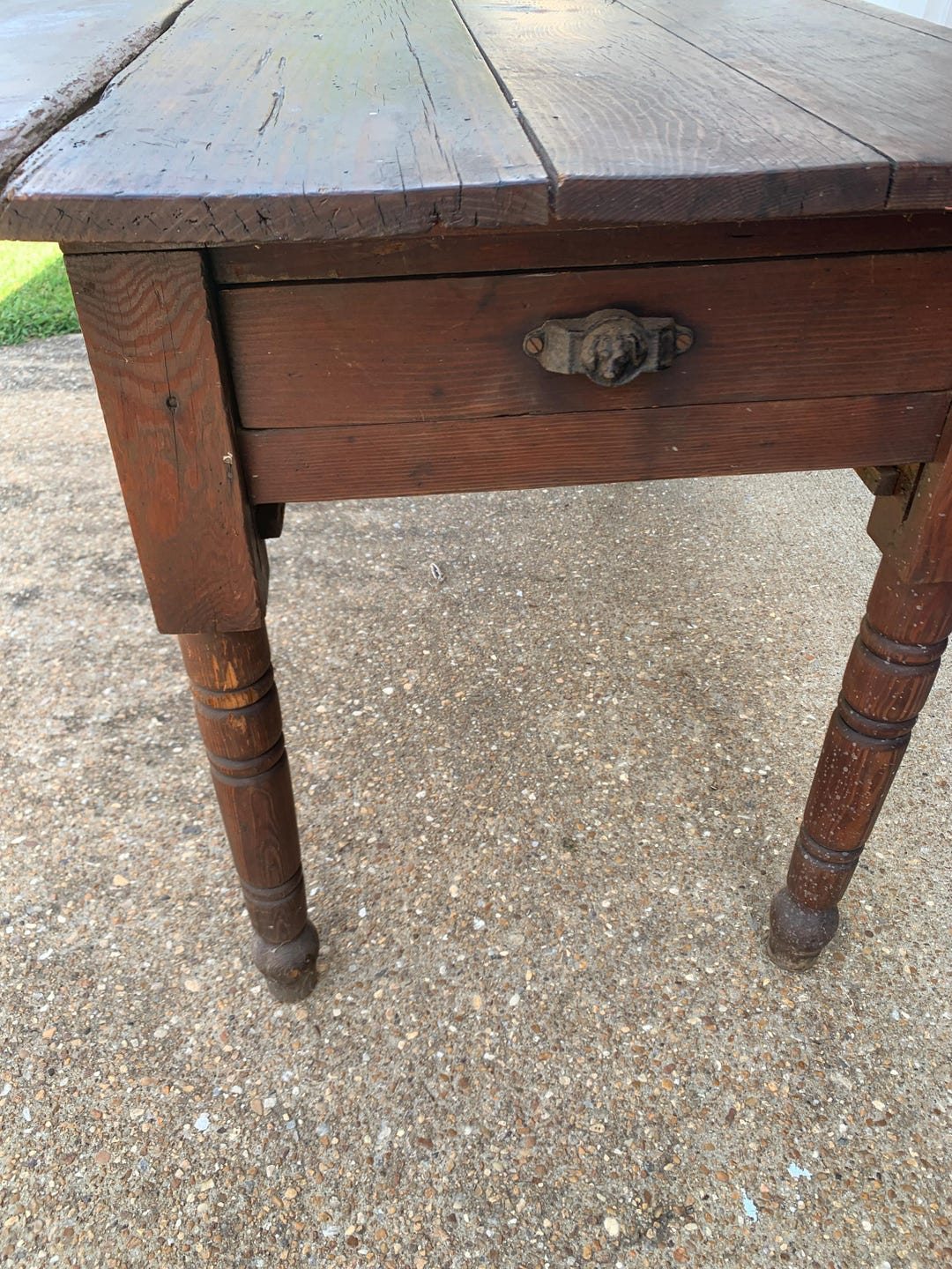 Early Primitive Baker's Drop Leaf Table With Dog Head Drawer Pull ...