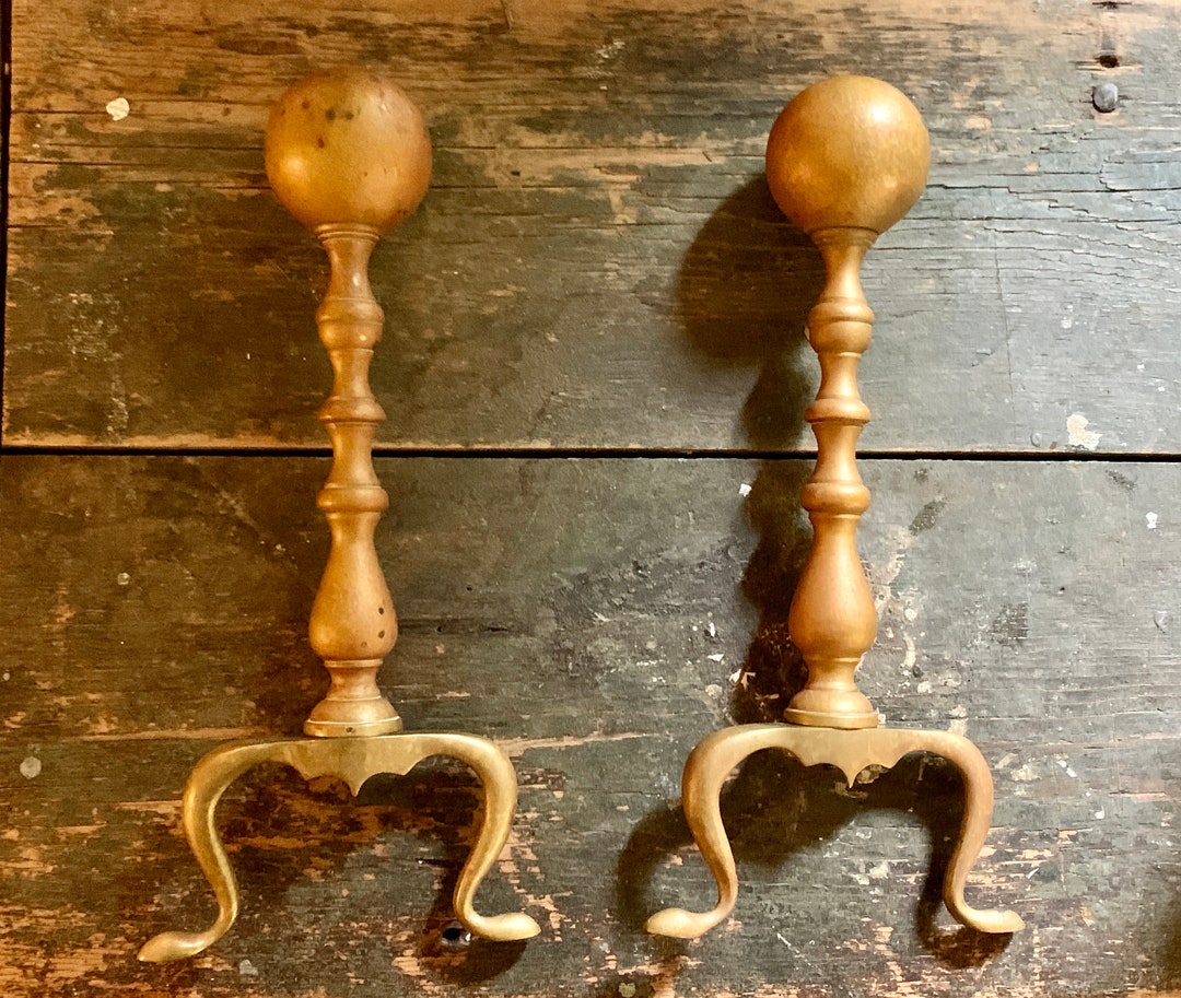 Antique Brass Ball Top or Cannonball Andirons Firedogs, NO BILLETS - Etsy