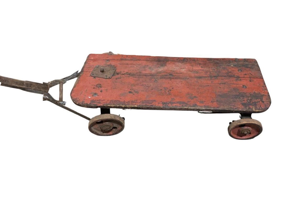 Vintage Cart or Wagon, Wood, Chippy Red Paint, Westinghouse Micarta ...