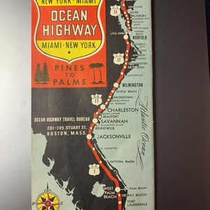 1949 Ocean Highway Map, New York to Miami, Pines to Palms - Etsy