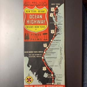 1949 Ocean Highway Map, New York to Miami, Pines to Palms - Etsy