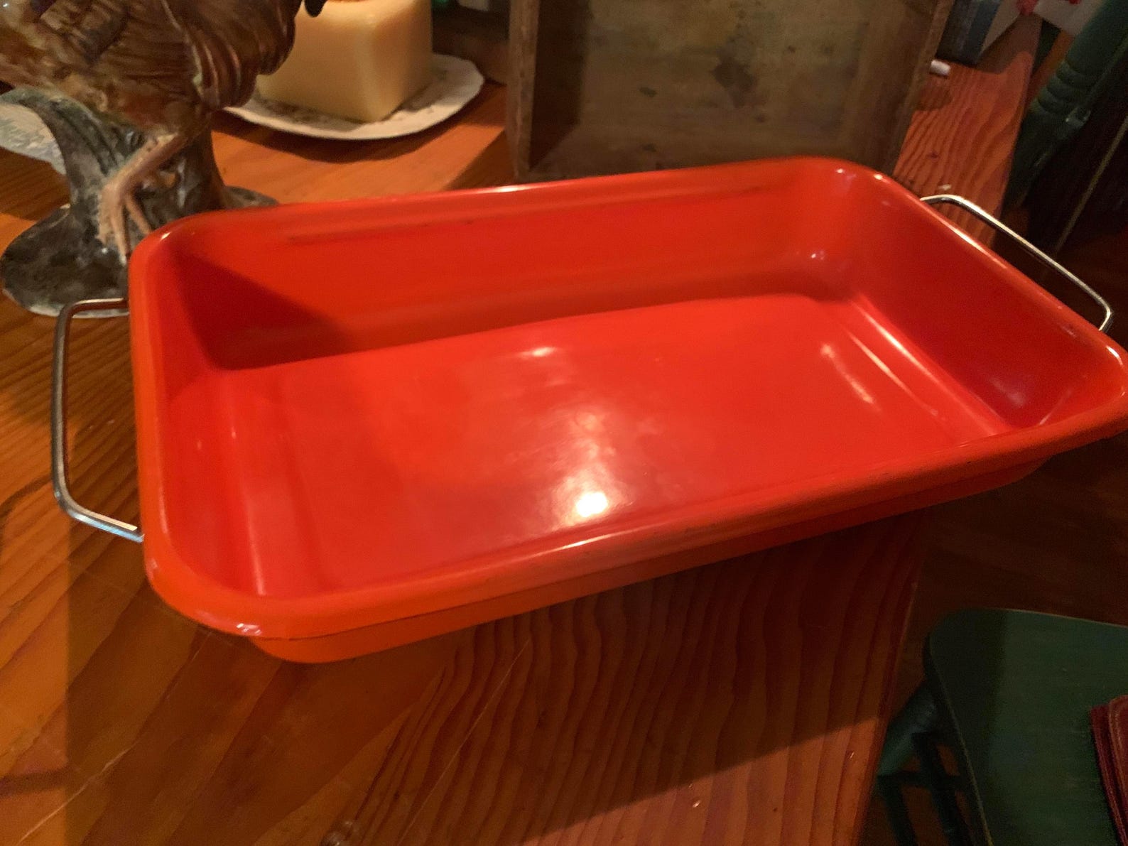 Vintage Enamelware Roasting Pan | 16 X 10 | Orange Enamel Rectangle ...