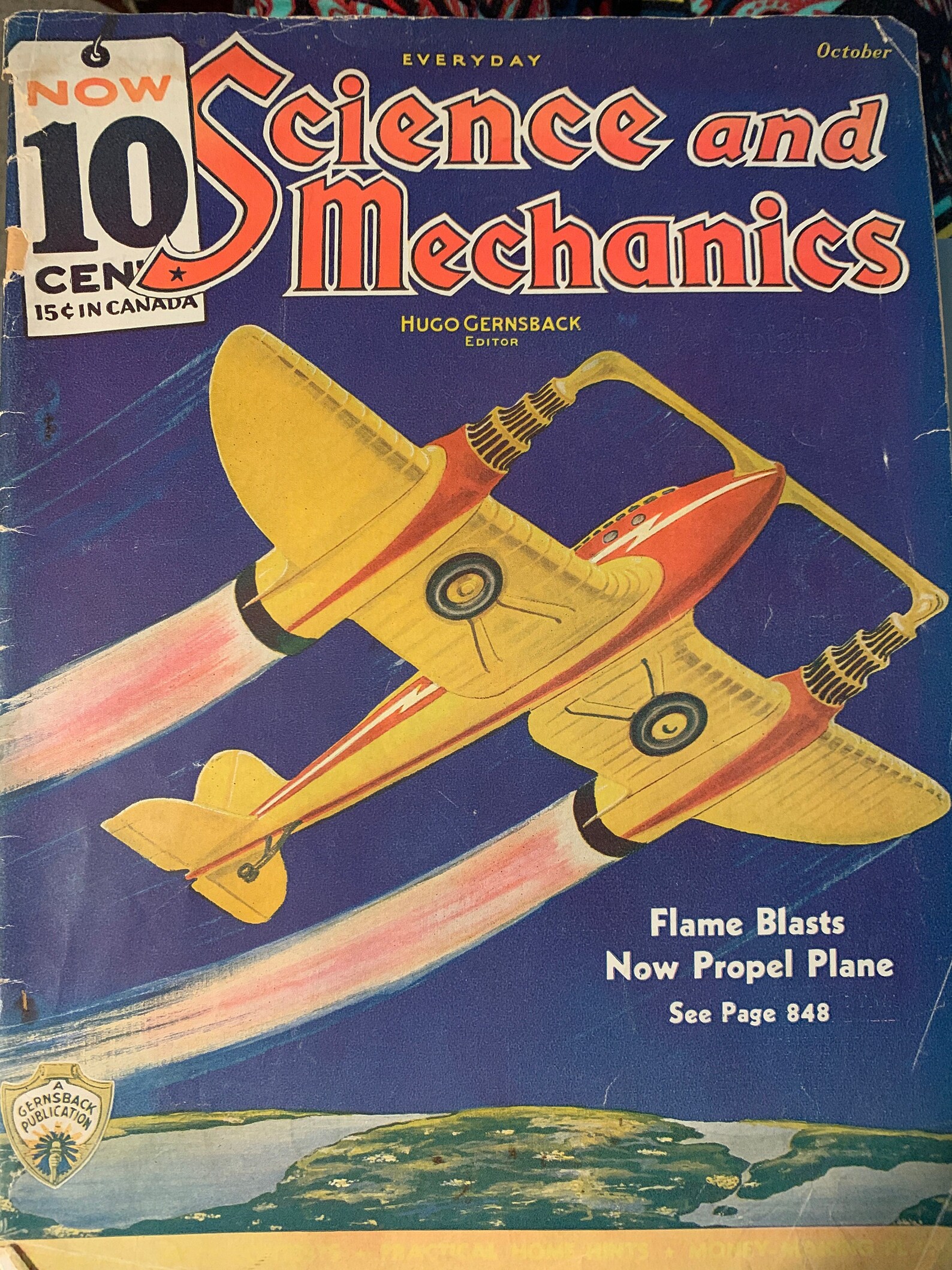 Science and Mechanics Magazine, Oct 1935, Hugo Gernsback, Flame Blasts ...