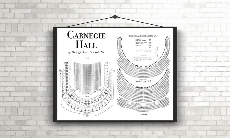 BROADWAY Theaters, Vintage Carnegie Hall, Seating Chart, Poster ...
